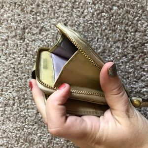 Coach | Bags | Coach Tan Leather Gold And Silver Small Wallet | Poshmark